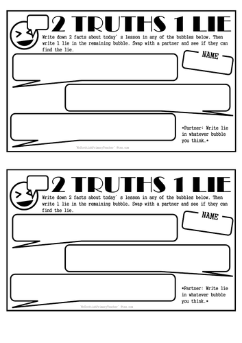 Exit Pass Plenary Card - 2 Truths 1 Lie | Teaching Resources
