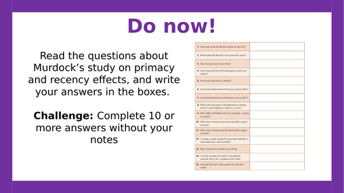 AQA GCSE Psychology: Murdock’s serial position curve study (AO3 ...