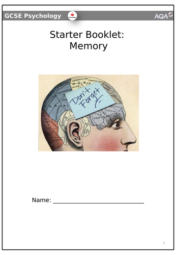 AQA GCSE Psychology: Memory Starter Booklet | Teaching Resources