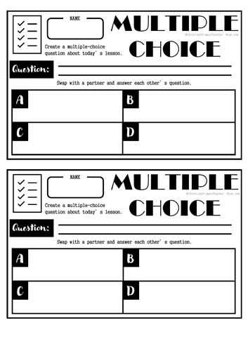 Exit Pass Plenary Card Multiple Choice Teaching Resources