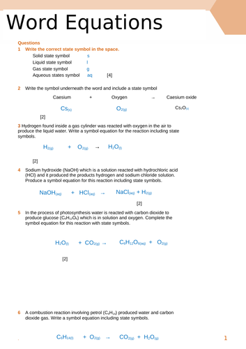 C1.2 Chemical Equations | Teaching Resources