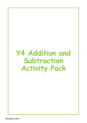 Y4 Maths Addition and Subtraction Activity Pack | Teaching Resources
