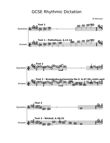 GCSE Music Rhythmic Dictation, 20 Exercises | Teaching Resources