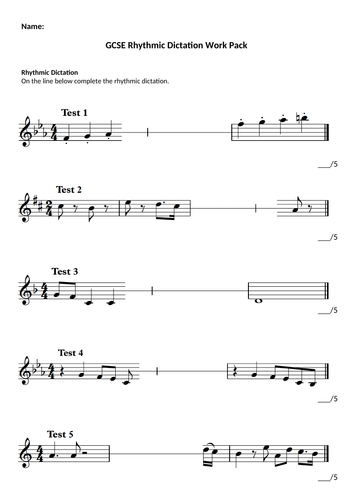 GCSE Music Rhythmic Dictation, 20 Exercises | Teaching Resources