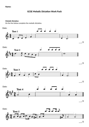 GCSE Music Melodic Dictation, 10 Exercises | Teaching Resources
