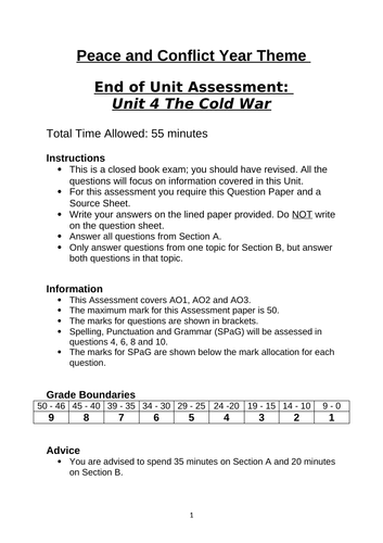 End of Unit Assessment: The Cold War | Teaching Resources