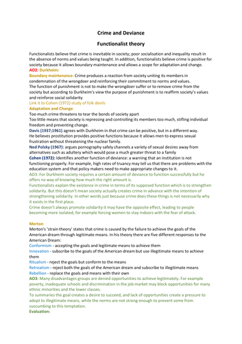 AQA A-level Sociology crime and deviance A* notes | Teaching Resources