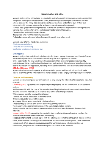 AQA A-level Sociology crime and deviance A* notes | Teaching Resources