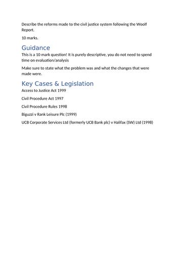 A-Level Law: Woolf Reforms Essay + Model + Plan | Teaching Resources