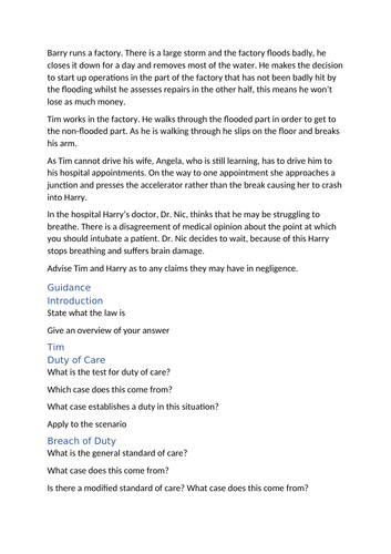 A-Level Law: Duty of Care Scenario Essay + Model + Plan | Teaching ...
