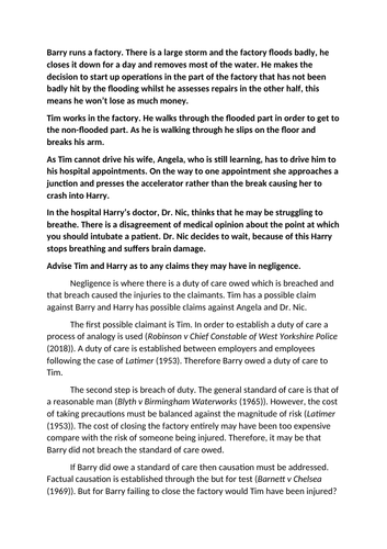 A-Level Law: Duty of Care Scenario Essay + Model + Plan | Teaching ...