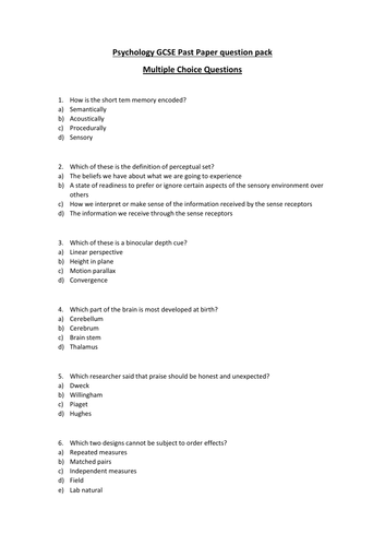 AQA GCSE Psychology past paper pack | Teaching Resources