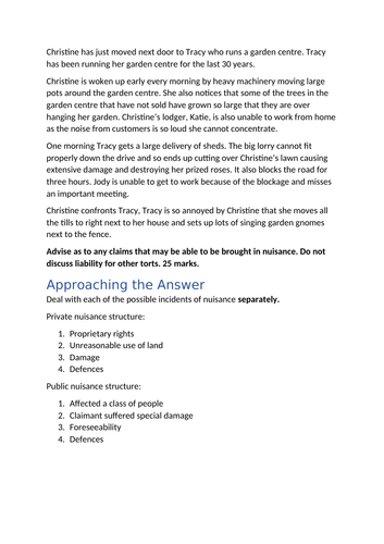 A-Level Law: Nuisance Scenario Essay + Model + Plan | Teaching Resources