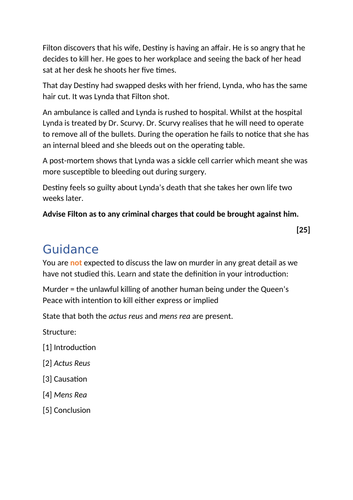 A-Level Law: Criminal Causation Scenario + Model + Plan | Teaching ...