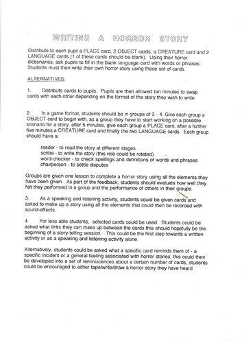 Horror Story Cards | Teaching Resources