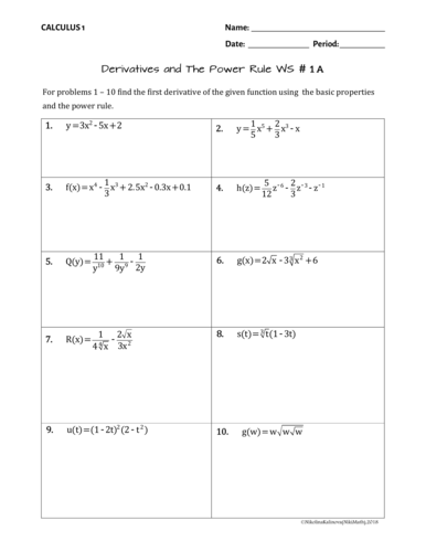 Derivatives & the POWER RULE - 6 WKHTs ( 50 various problems ...