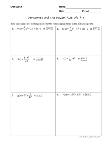 Derivatives & the POWER RULE - 6 WKHTs ( 50 various problems ...