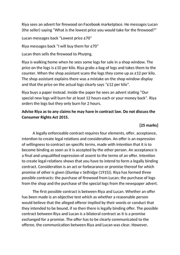 A-Level Law: Contract Law Starter Scenario + Model + Plan (Offer and ...