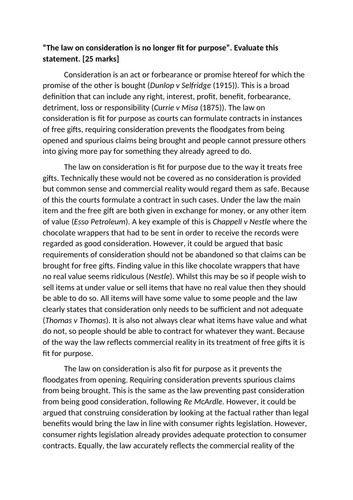 A-Level Law: Consideration Evaluation Essay + Model + Plan | Teaching ...