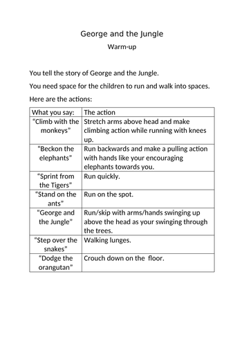 Fun PE warm-up - George & the Jungle! | Teaching Resources