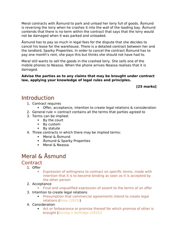 A-Level Law: Implied Terms Scenario Question + Model + Plan | Teaching ...