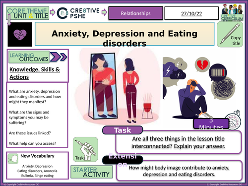 PSHE Anxiety, Depression and Eating disorders | Teaching Resources