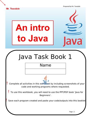 Java Programming Workbook | Teaching Resources Java Programming Workbook | Teaching Resources