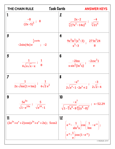 The Chain Rule - 12 Black Kitten Themed Task Cards - 2 Tasks per Card ...