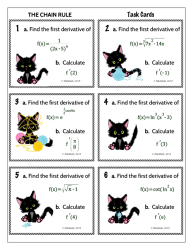 The Chain Rule - 12 Black Kitten Themed Task Cards - 2 Tasks per Card ...
