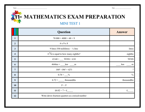 YEAR 6 - Mini Maths Tests | Teaching Resources