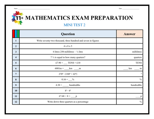 YEAR 6 - Mini Maths Tests | Teaching Resources