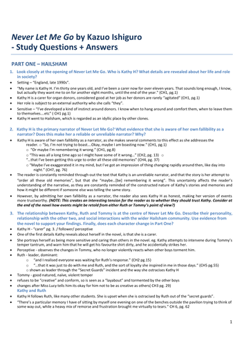 Never Let Me Go by Kazuo Ishiguro - Study Questions + ANSWERS/ NOTES ...