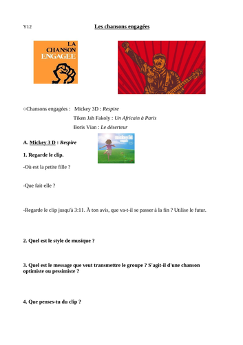 La musique : Les chansons engagées | Teaching Resources