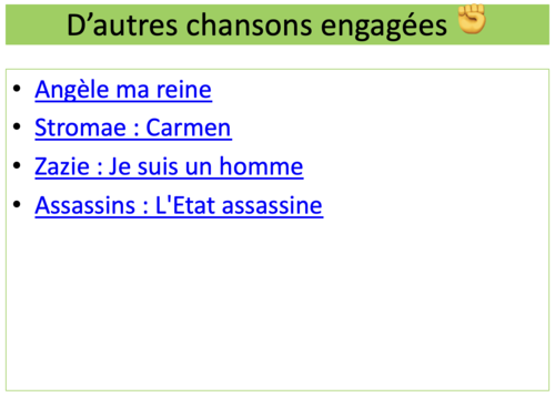 La musique : Les chansons engagées | Teaching Resources