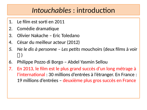 Intouchables : introduction. Students booklet + answers | Teaching ...