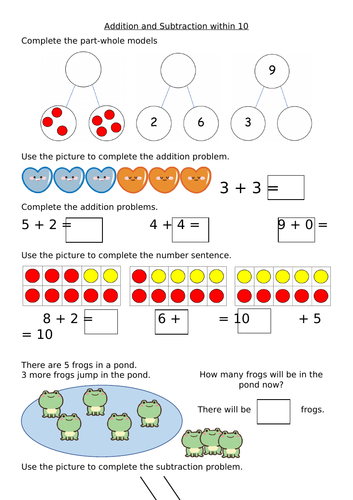 Year 1 Pre-Learning Assessment - Addition and subtraction within 10 ... Year 1 Pre-Learning Assessment - Addition and subtraction within 10 ...