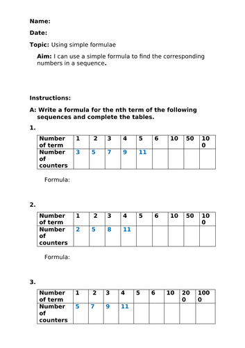Number sequence: Using simple formula | Teaching Resources
