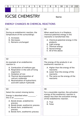 CAIE GCSE - Unit 6 Chemical Energetics SoW - Exothermic and Endothermic ...