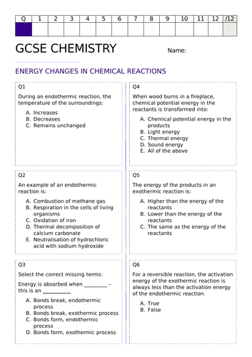 OCR GCSE – Energetics - C3 CHEMICAL REACTIONS | Teaching Resources
