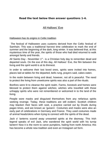 Halloween - Non-Fiction Reading Comprehension | Teaching Resources