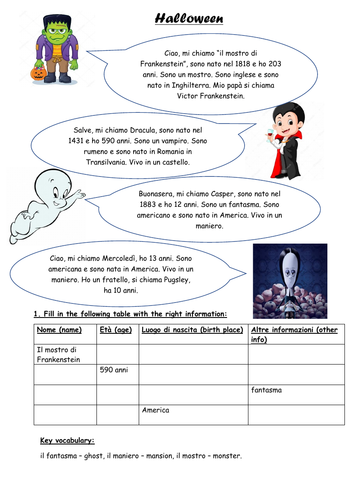 Halloween Italian worksheets | Teaching Resources