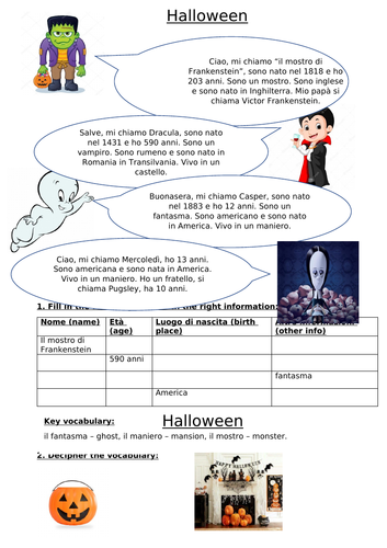 Halloween Italian worksheets | Teaching Resources