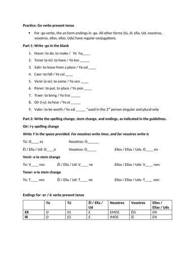 Go verbs mini review practice | Teaching Resources