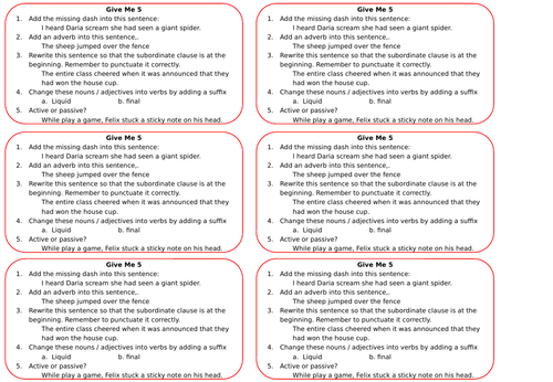 Year 6 - Give Me 5 - English Starter | Teaching Resources