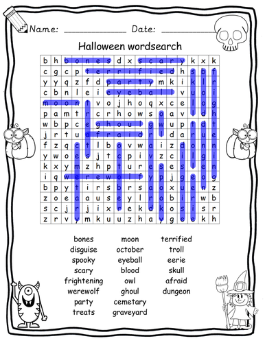Cute Halloween wordsearches with answers - Worksheet : Early Finishers ...