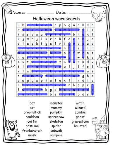 Cute Halloween wordsearches with answers - Worksheet : Early Finishers ...