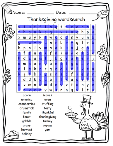 Cute Thanksgiving wordsearches with answers | Teaching Resources
