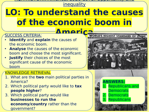 Causes of the Boom USA | Teaching Resources