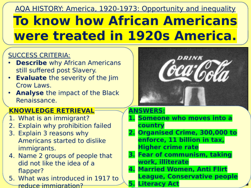 Treatment of African Americans 1920s USA | Teaching Resources