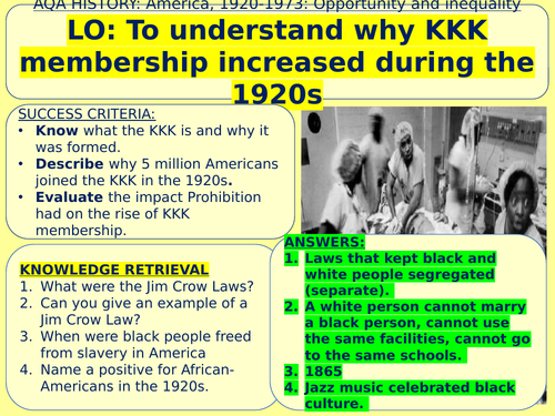 Treatment of African Americans 1920s USA | Teaching Resources